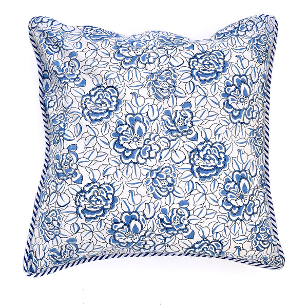 Cushion Covers in Porcelain Flower Blue | Anokhi USA