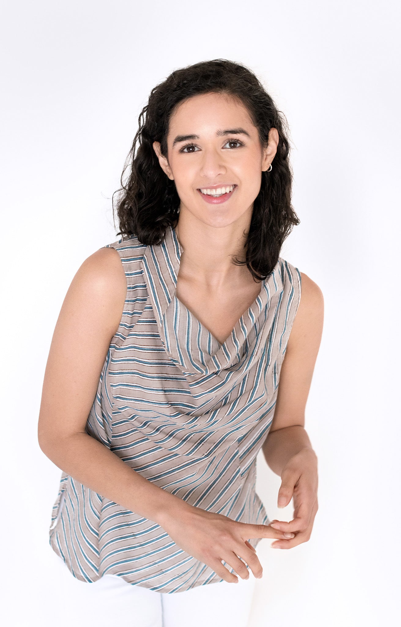 Cowl Tank in Grey Stripe